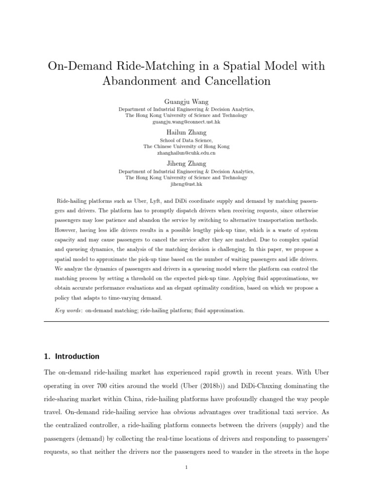 On-Demand Ride-Matching in A Spatial Model With Abandonment and ...