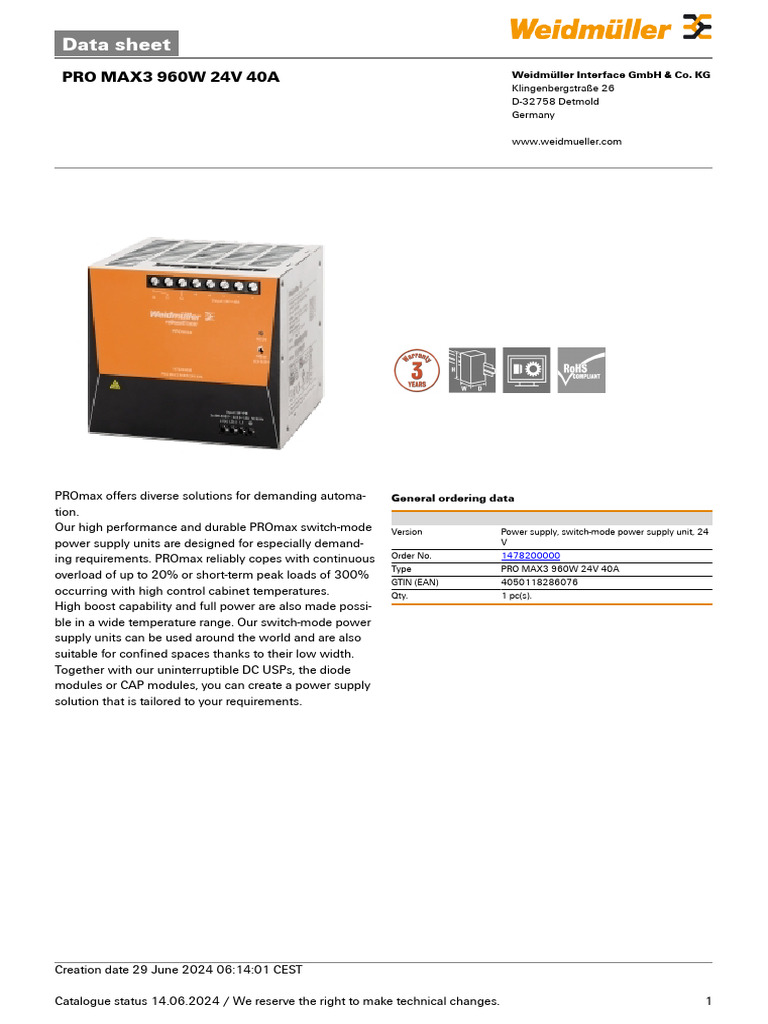 PRO MAX3 960W 24V Power Supply Data Sheet | PDF | Alternating Current ...