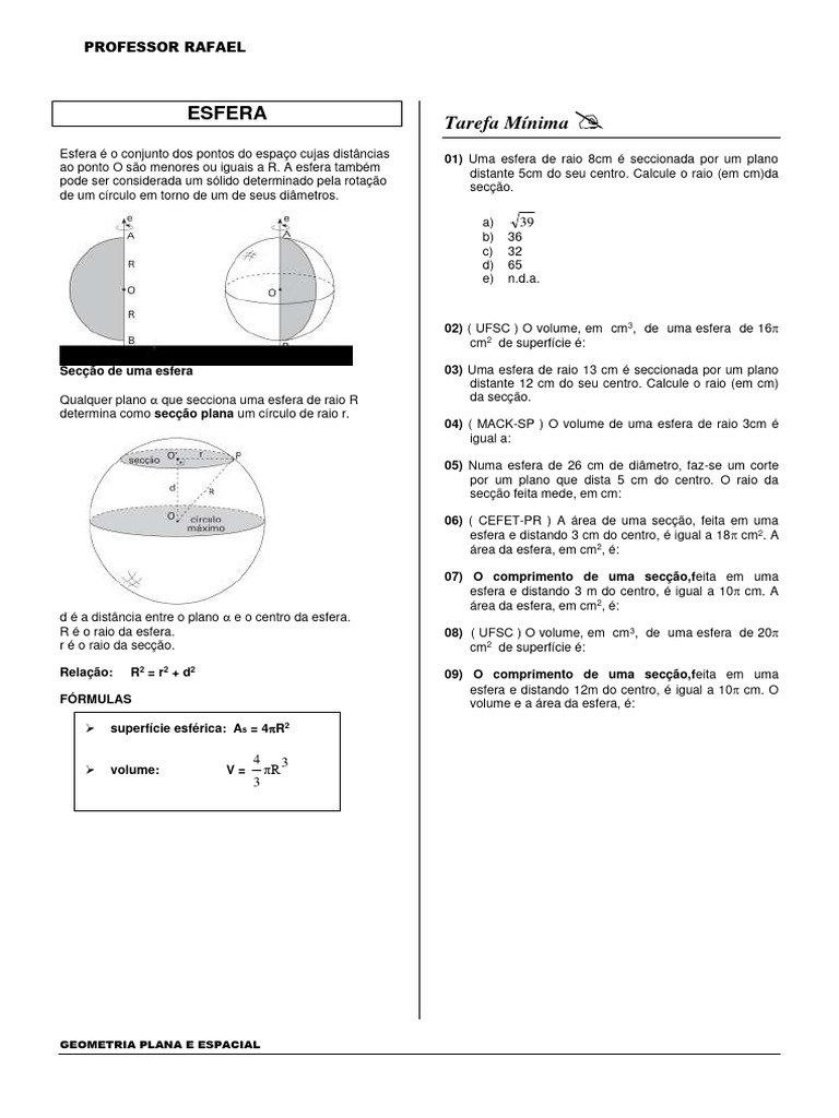 Geometria Espacial Esfera 2023 | PDF | Esfera | Objetos geométricos
