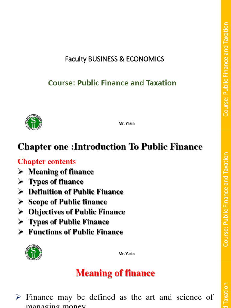 Chapter One Introduction To Public Finance and Taxation | PDF | Public ...