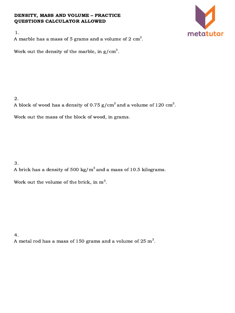 Density Mass Volume | PDF | Density | Volume