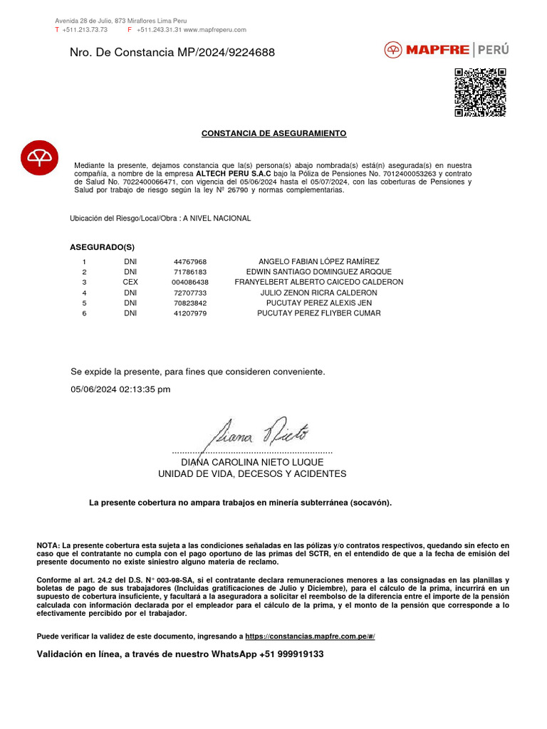 SCTR Junio | PDF | Póliza de seguros | Documento de identidad