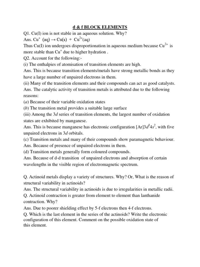 Learning Content Dand F Block Elements Pdf Transition Metals Lanthanide