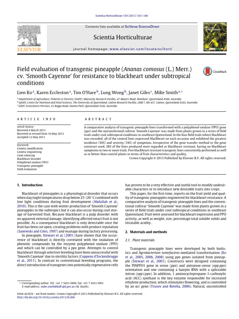 Ko Et Al., 2013 - Field Evaluation of Transgenic Pineapple Cv. Smooth ...
