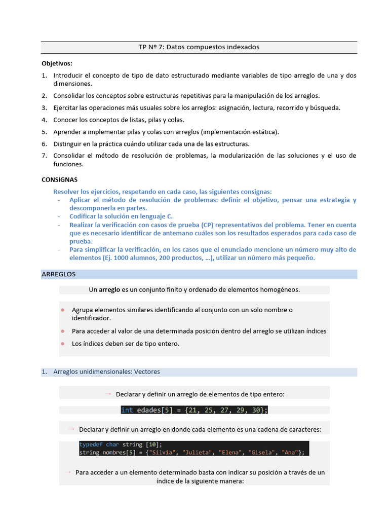 TP7 Datos Compuestos Indexados | PDF | Matriz (Matemáticas) | Programación de computadoras