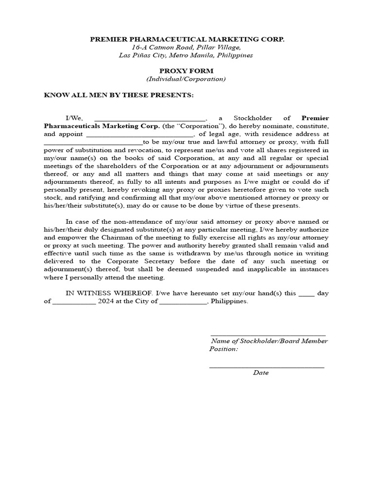 Proxy Form - Proxy Voting Form | PDF | Proxy Voting | Corporations