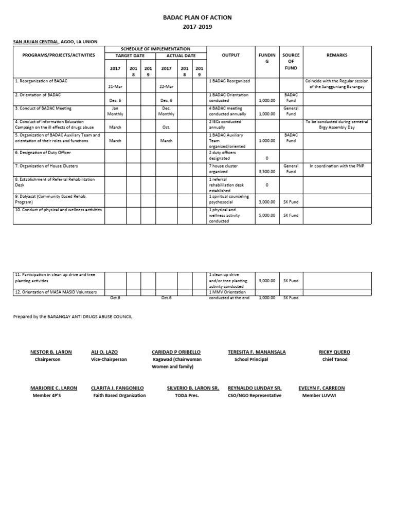 Badac Plan of Action3 | PDF