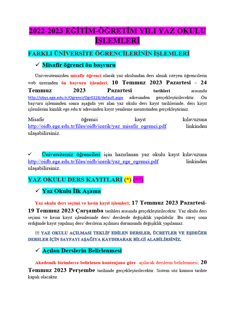 2 2022 - 2023 Yaz Okulu | PDF