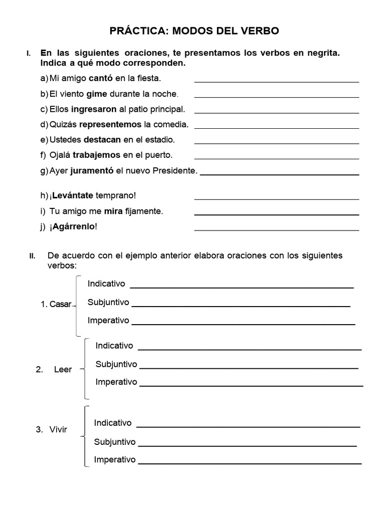 Práctica de Modos y Clases de Verbos | PDF | Verbo | Mecánica del lenguaje