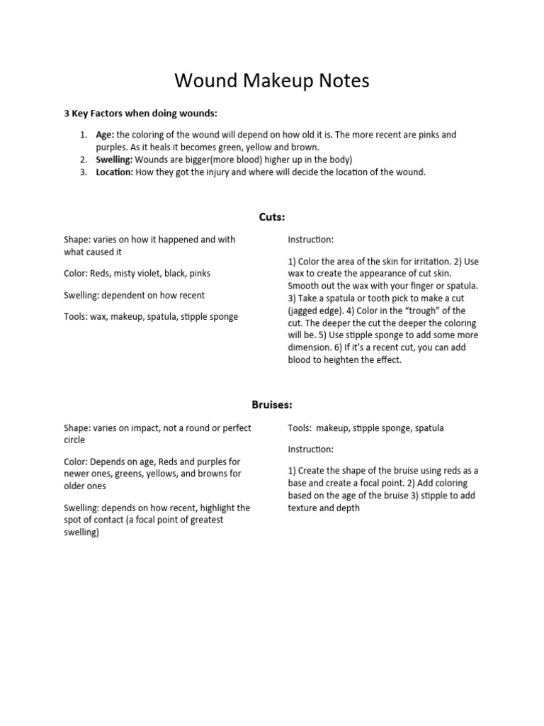 Lesson 6.wound Makeup Notes | PDF | Color | Wound