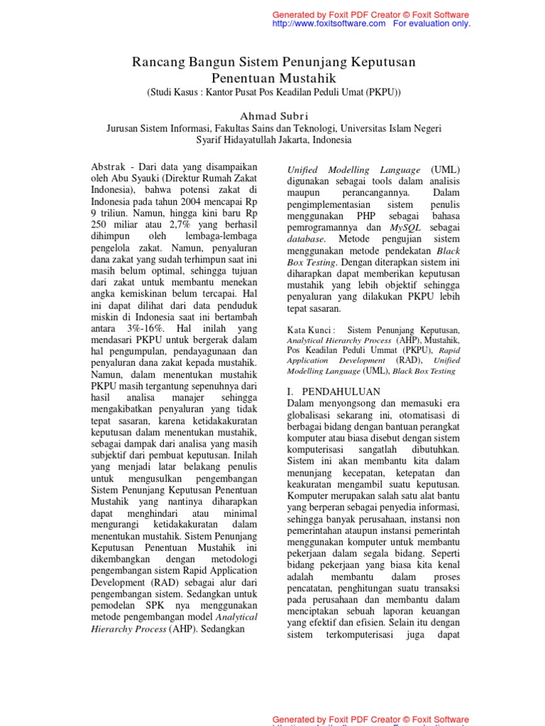 Jurnal SPK Penentuan Mustahik | PDF