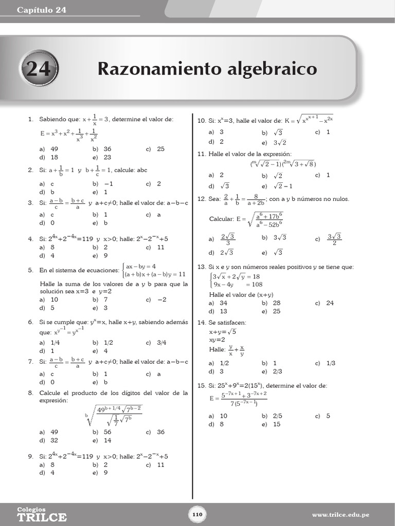 24 Razonamiento Algebraico, 5to Sec | PDF | Matemáticas | Objetos ...