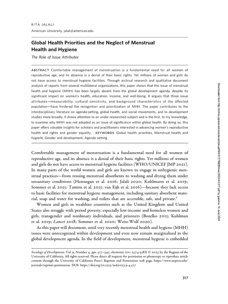 Jalali (2023) Global Health Priorities and The Neglect of Menstrual ... Jalali (2023) Global Health Priorities and The Neglect of Menstrual ...