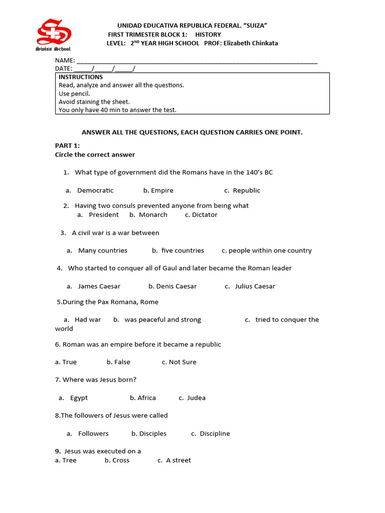 First Trimester Block 1 (History (2ND Year High School ) | PDF ...
