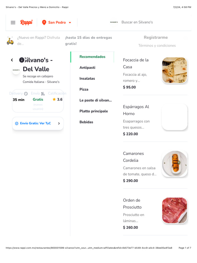 Silvano's - Del Valle Precios y Menú a Domicilio - Rappi | Descargar gratis PDF | Cocina ...
