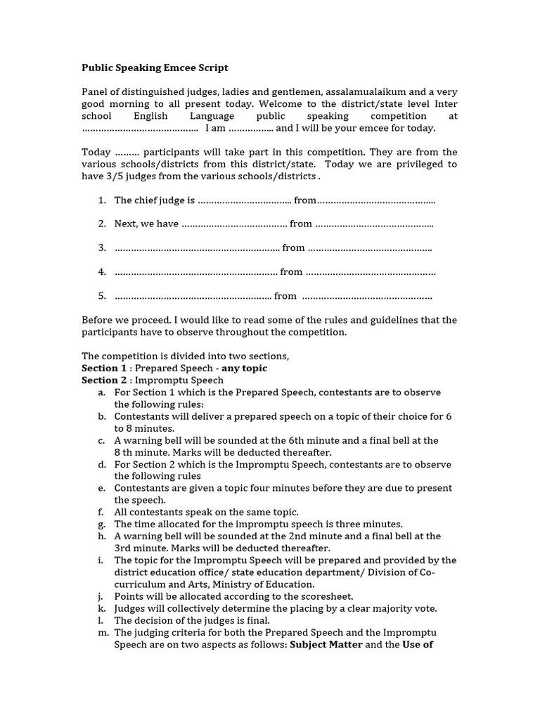 Public Speaking and Choral Speaking Emcee Script | PDF | Poetry