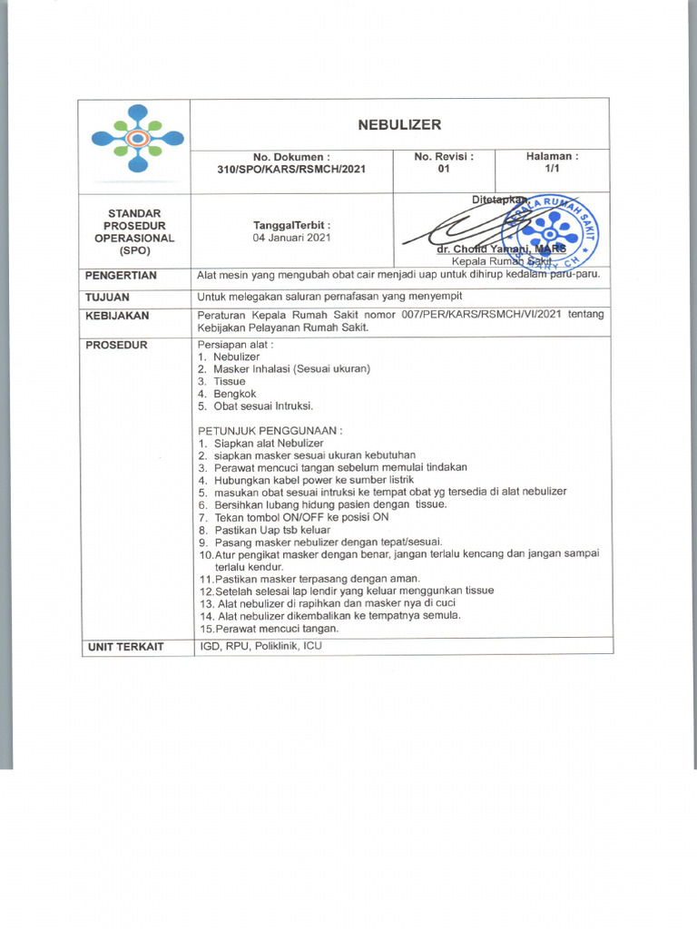 Spo - Penggunaan Alat Nebulizer | PDF