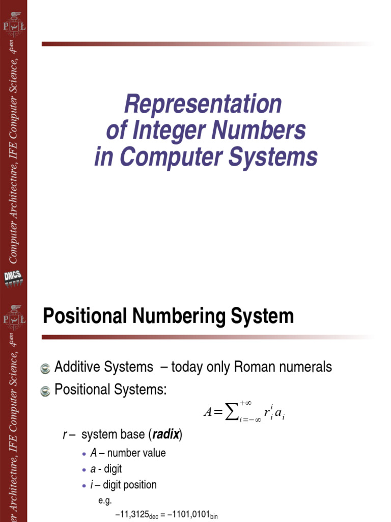 Integer Representation | PDF | Arithmetic | Mathematical Objects Integer Representation | PDF | Arithmetic | Mathematical Objects