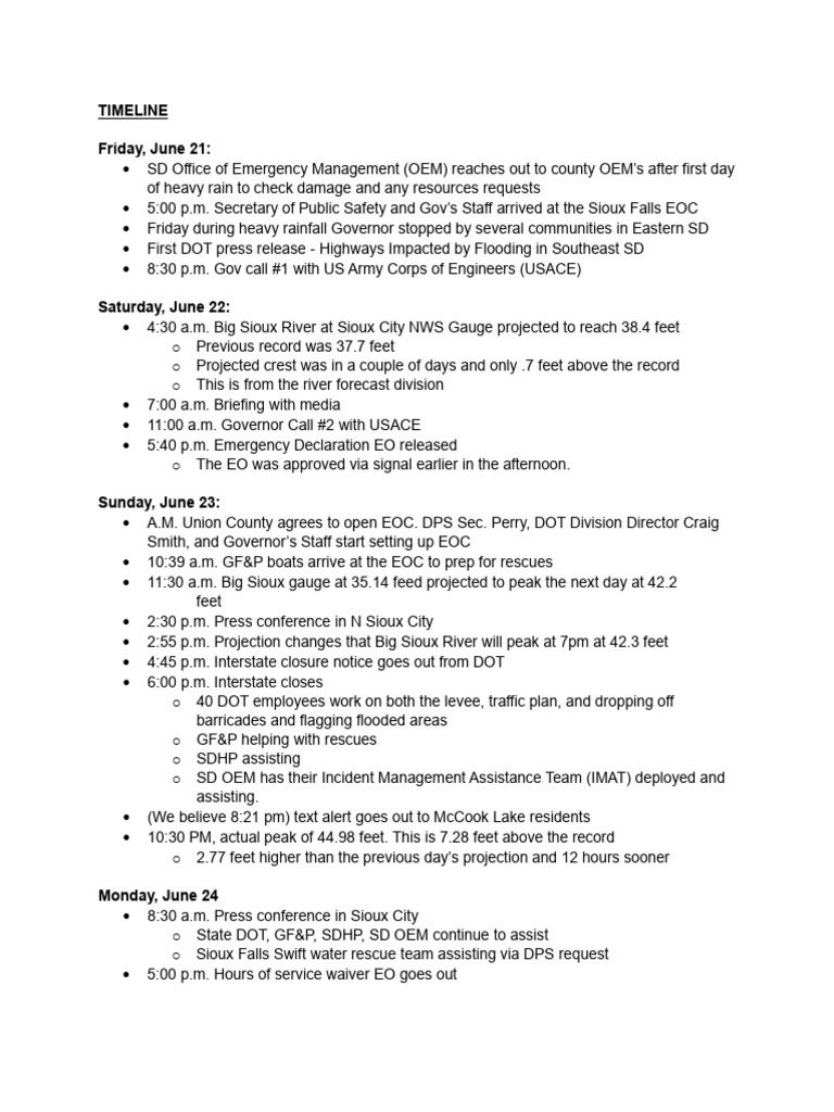 Storm Response Timeline From The Office of South Dakota Gov. Kristi ...