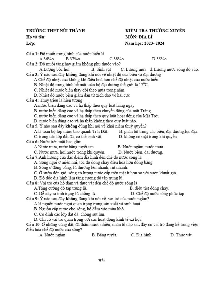 T Nhiên L P 10. | PDF