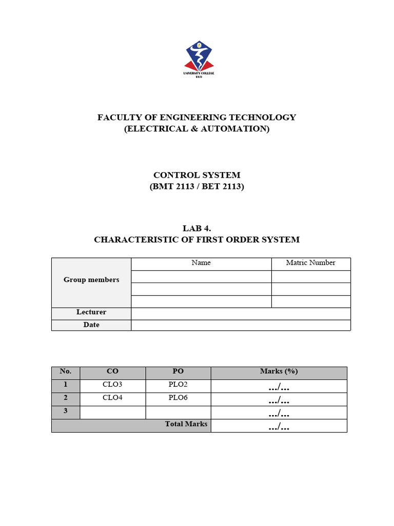 Lab4 - Characteristic of First Order System | PDF | Matlab | Computing