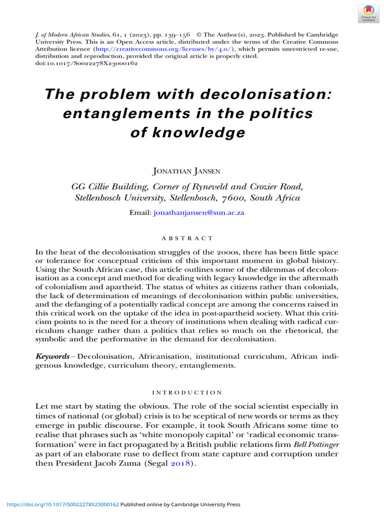 Div Class Title The Problem With Decolonisation Entanglements in The Politics of Knowledge Div ...