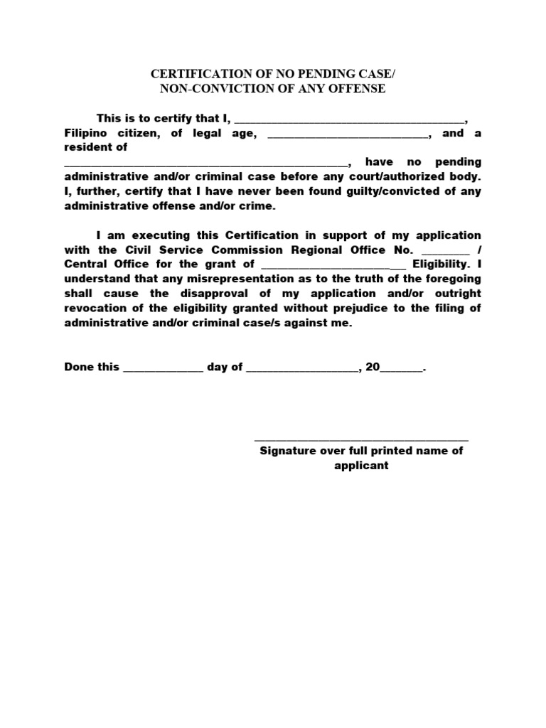 Certification of No Pending Cases | PDF | Finance & Money Management ...