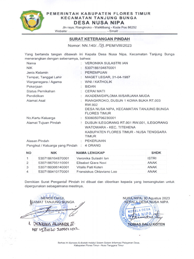 Contoh Data Surat Pindah | PDF