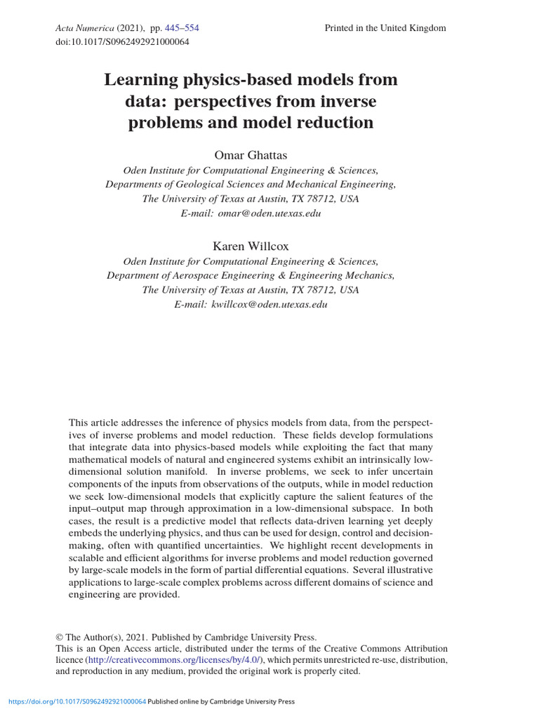 Learning Physics Based Models From Data Perspectives From Inverse Problems and Model Reduction ...
