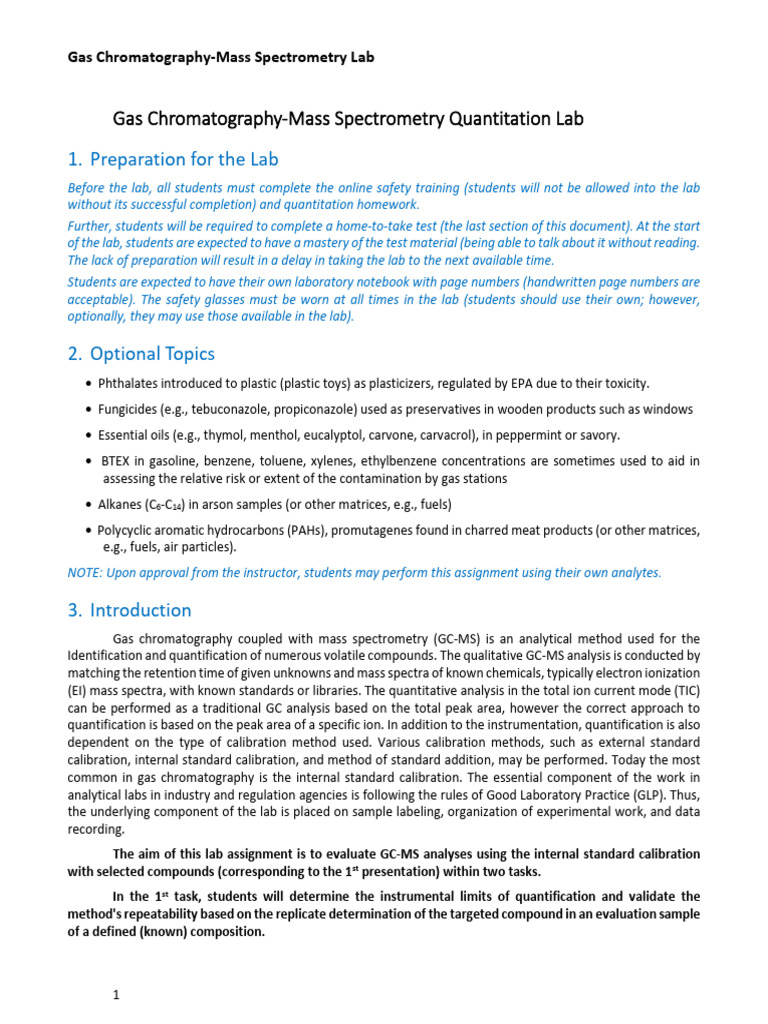 GC Ms Quantitatitation Lab Assignement 08 19 23 | PDF | Gas ...