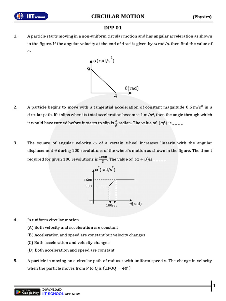 DPP - 01 - Kinematics of Circular Motion | PDF | Acceleration | Kinematics