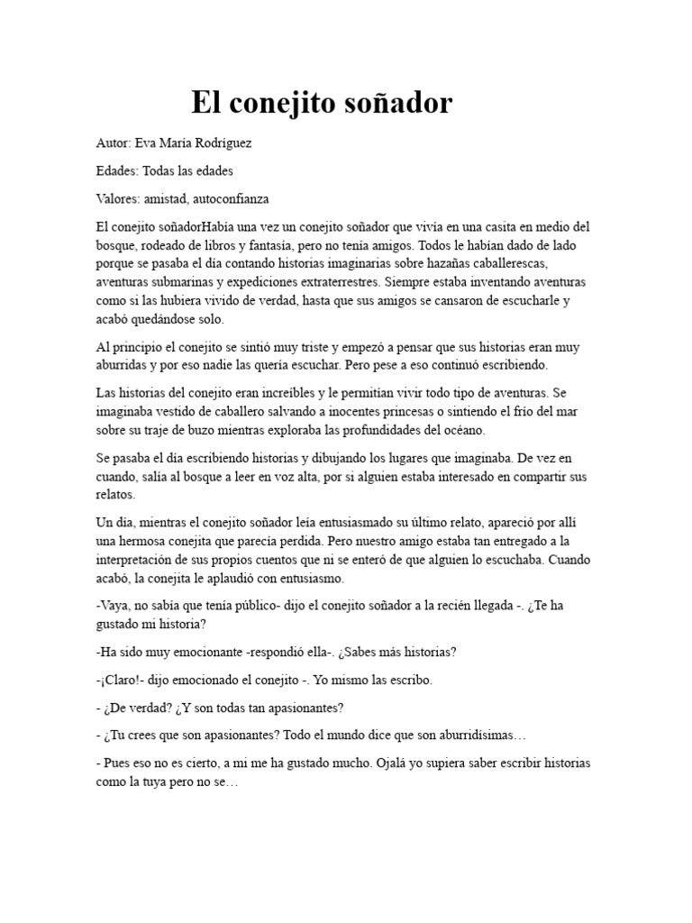 Cuento El Conejito Soñador Pdf