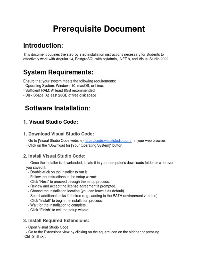 Prerequisite Document | PDF | Installation (Computer Programs) | Postgre Sql