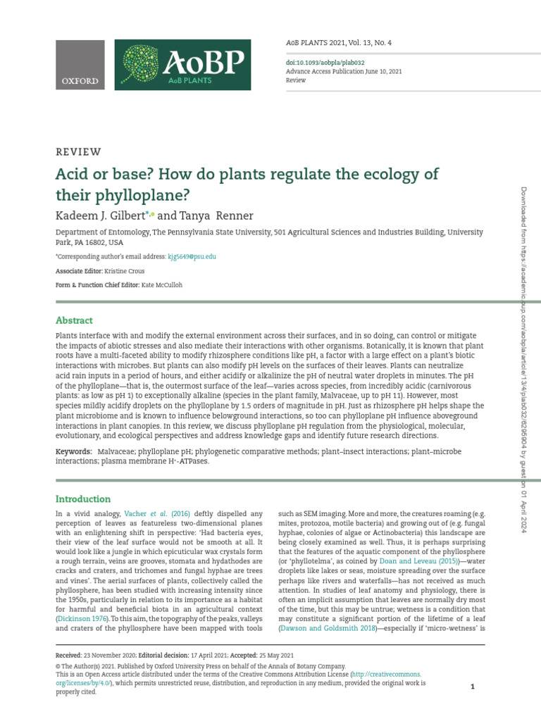 Acid or Base - How Do Plants Regulate The Ecology of Their Phylloplane ...