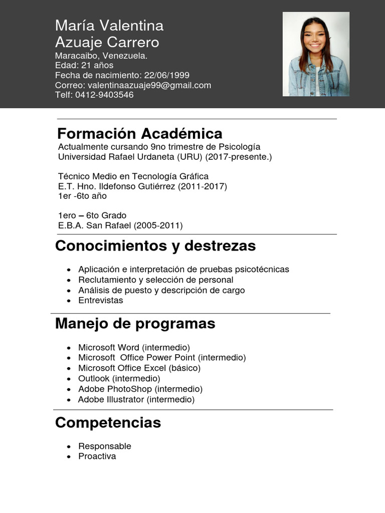 Curriculum, María Valentina Azuaje | PDF | Relaciones personales ...