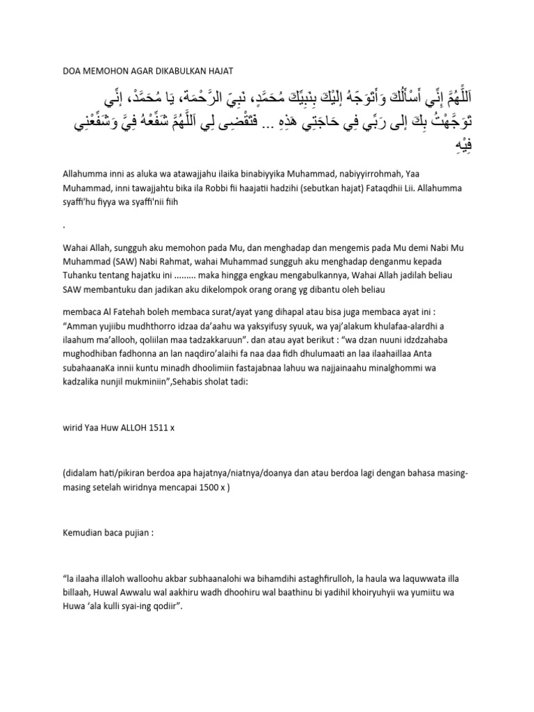 Doa Memohon Agar Dikabulkan Hajat | PDF | Seni & Disiplin Bahasa ...