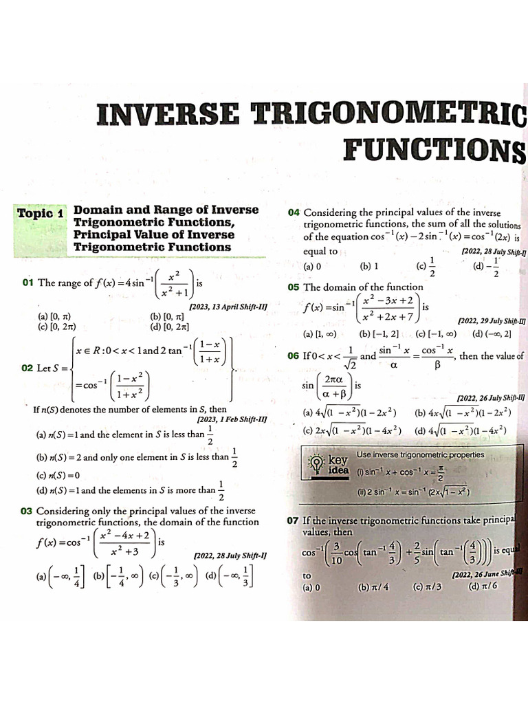 Inverse Trigonometry Pyq | PDF