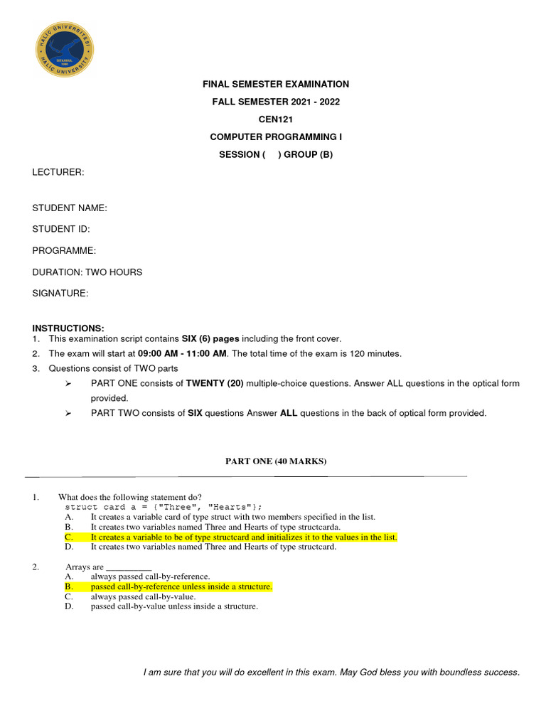 FINAL SEMESTER EXAMINATION Group B Answers | PDF | Pointer (Computer Programming) | Computer Science