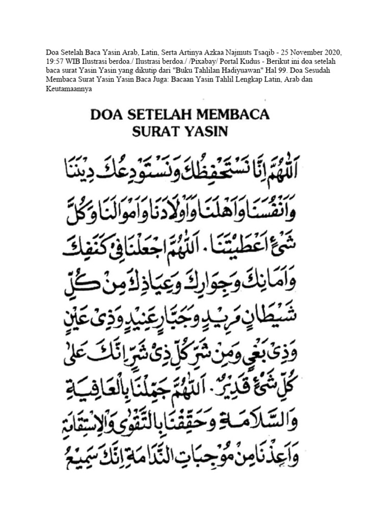 Doa Setelah Baca Yasin Lengkap Arab, Latin, Dan Terjemahannya | PDF