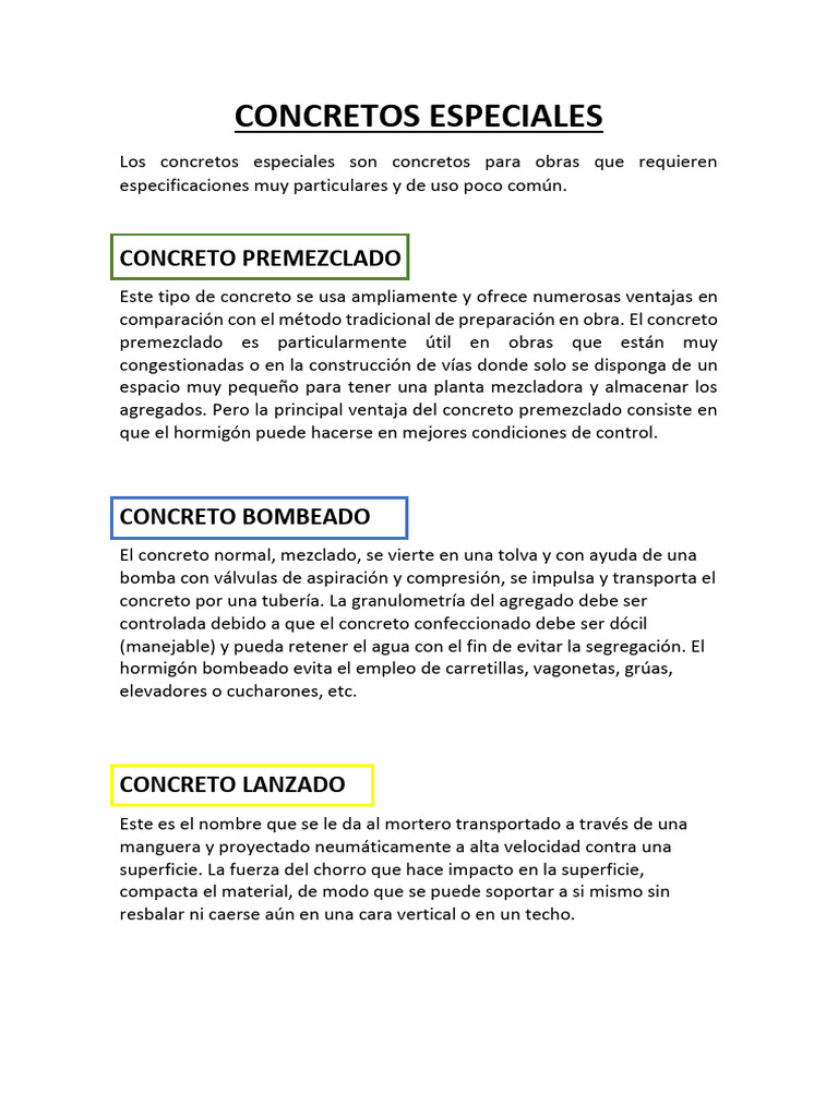 Concretos Especiales - Tauma | PDF | Hormigón | Cemento