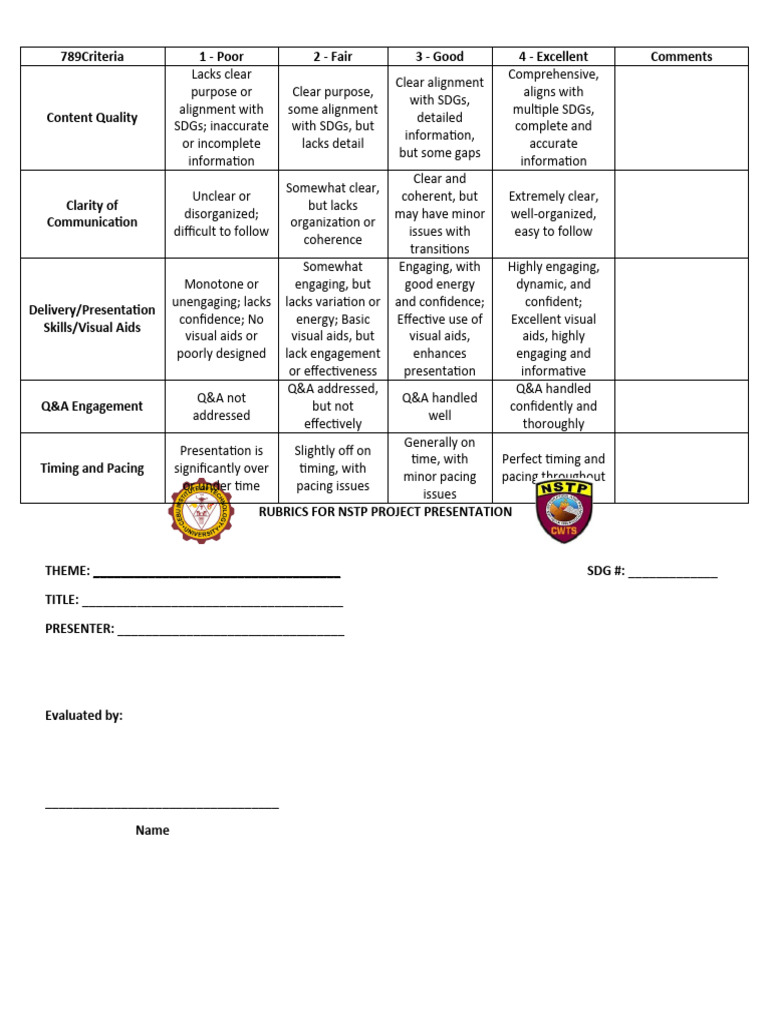 NSTP Project Presentation Rubric | PDF