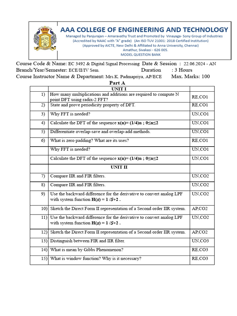 II ECE EC3492 QP Model | PDF | Signal Processing | Telecommunications Engineering