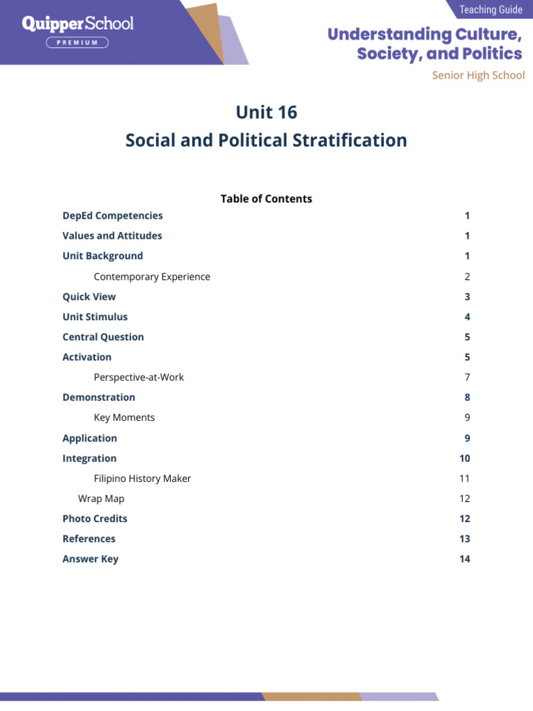 UCSP 11 - 12 Q2 16 Social and Political Stratification TG | PDF | Social Inequality ...