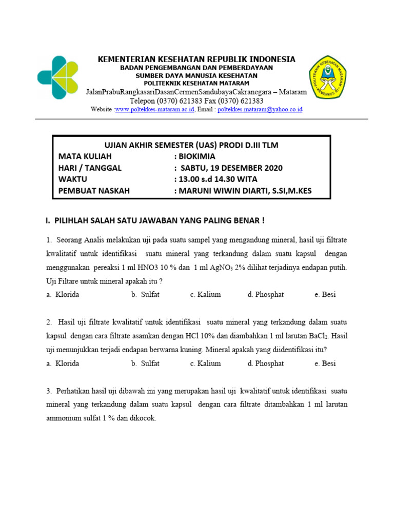 UAS Biokimia: Identifikasi Mineral dan Vitamin | PDF | Pengembangan Diri