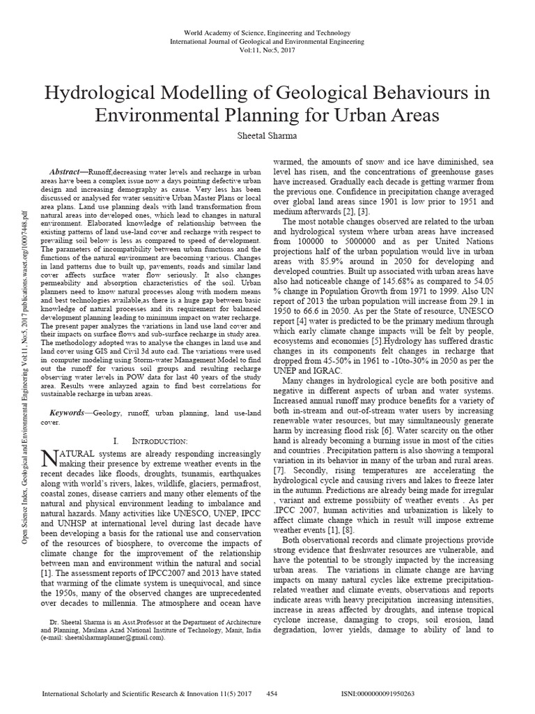 Hydrological Modelling of Geological Behaviours in Environmental ...