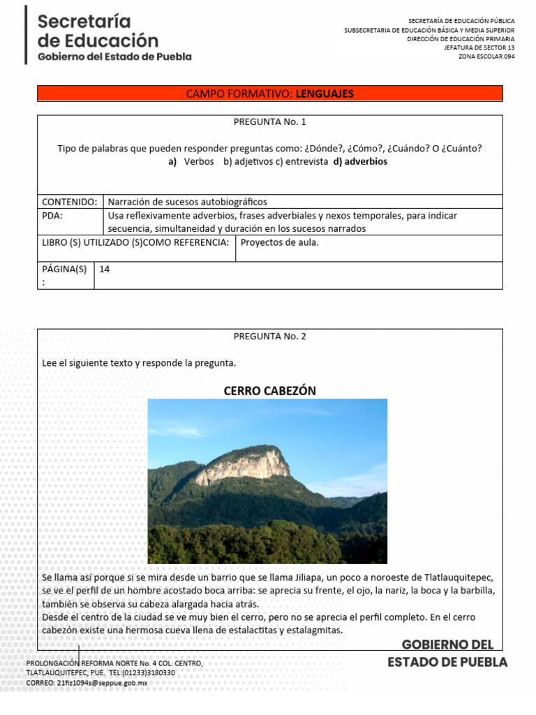 FORMATO PREGUNTAS SEXTO Grado. | PDF | Adverbio | Educación primaria