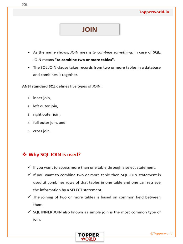SQL Join | PDF | Information Retrieval | Data Model SQL Join | PDF | Information Retrieval | Data Model