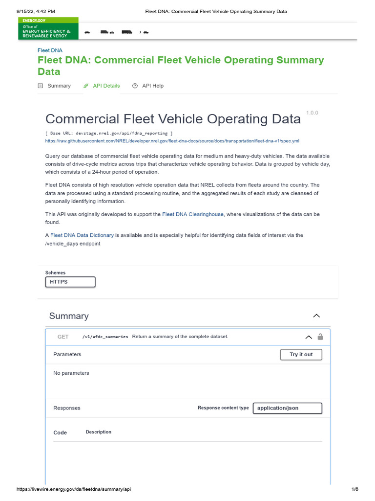 Fleet DNA_ Commercial Fleet Vehicle Operating Summary Data | PDF | Data | Metadata