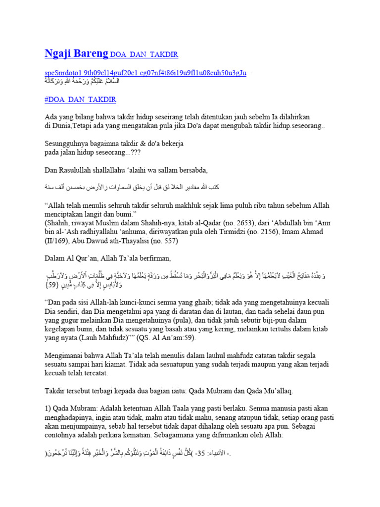 Ngaji Bareng DOA - DAN - TAKDIR | PDF