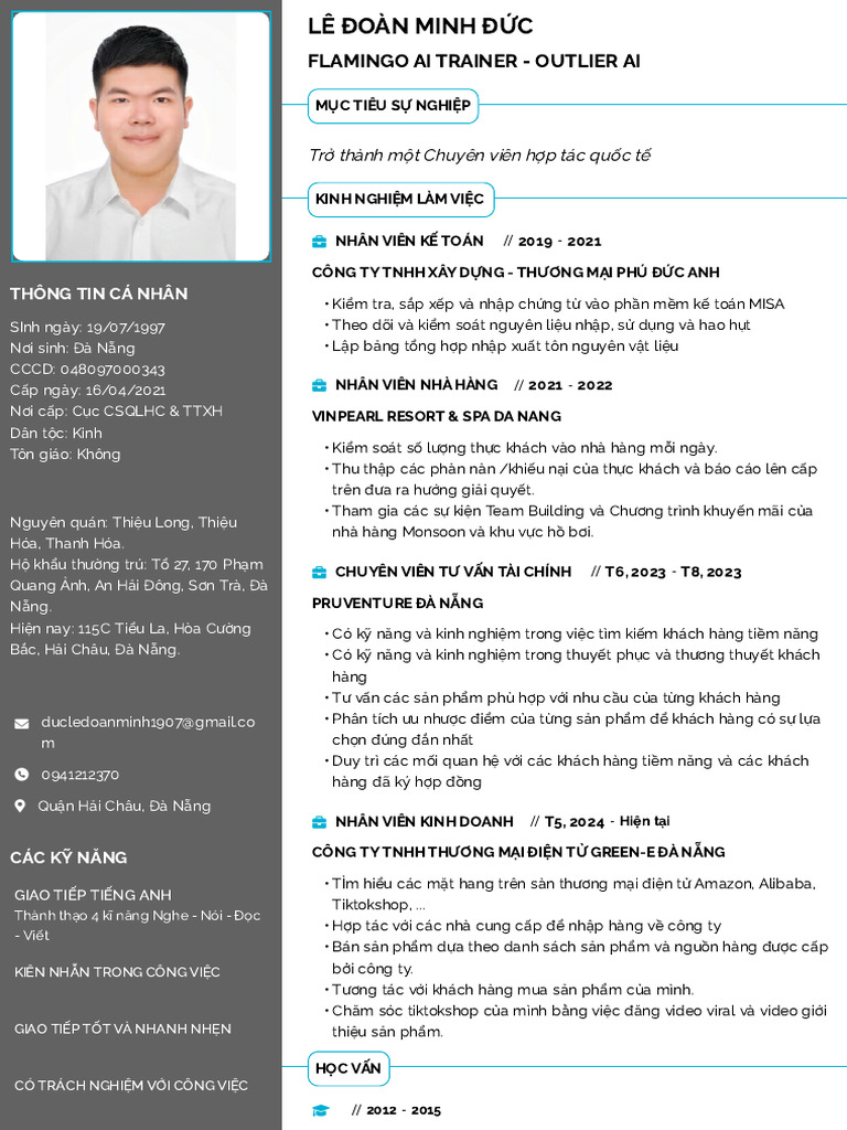 CV Resume - Le Doan Minh Duc - Flamingo AI Trainer - Outlier AI | PDF